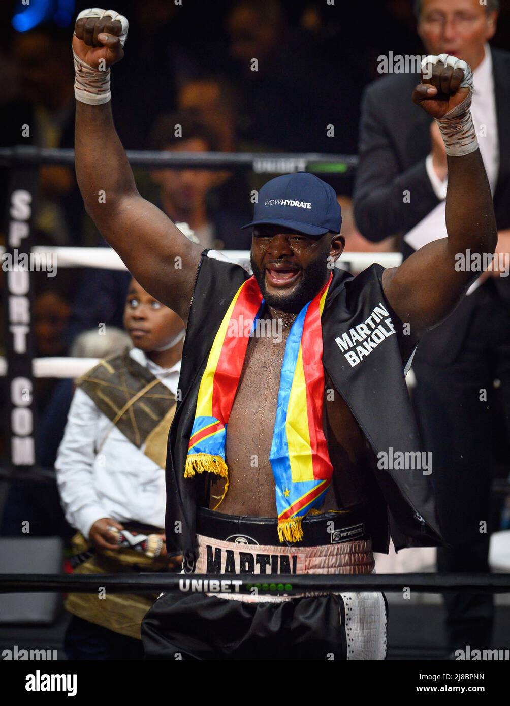 Martin Bakole of England reacts after winning an international ...