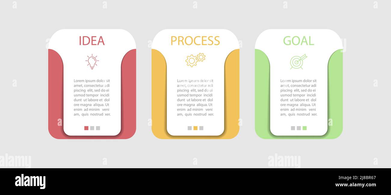 Business infographics. 3 stages of achieving the goal. Stages of the ...