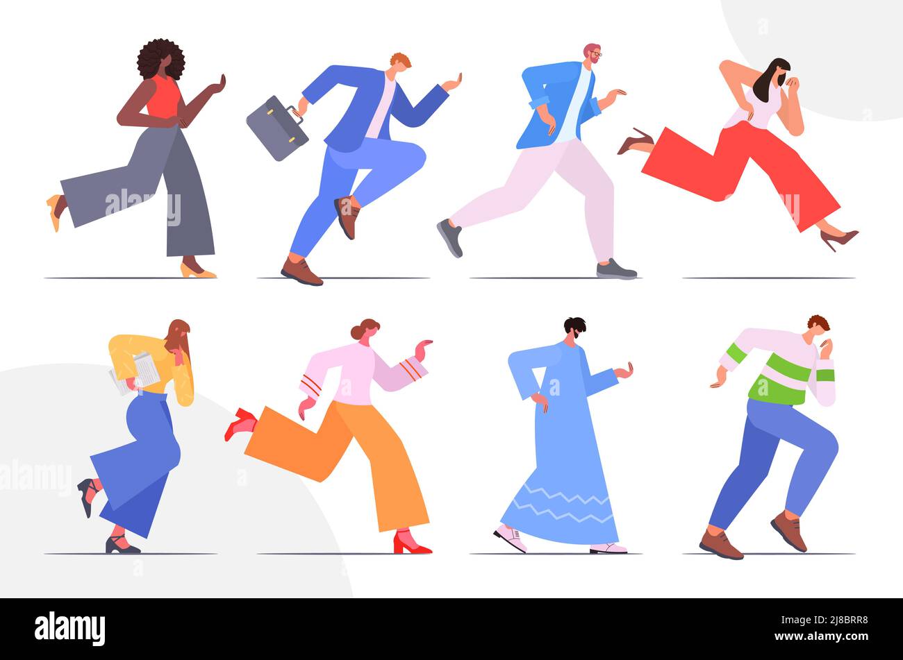 set business people running competition concept male female office ...