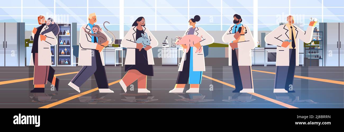 scientists or veterinary workers doing experiments in lab with ...