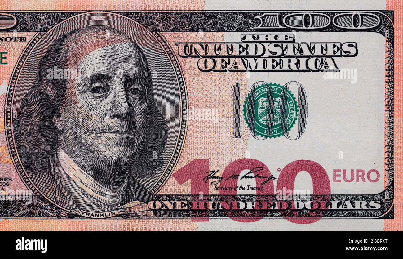 100 dollar and 100 euro banknotes overlay for design purpose Stock ...