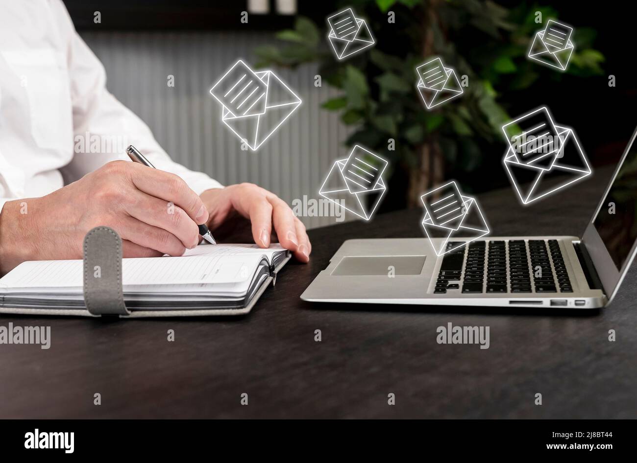 Businessman receiving a lot of emails, clients requests. Man taking ...