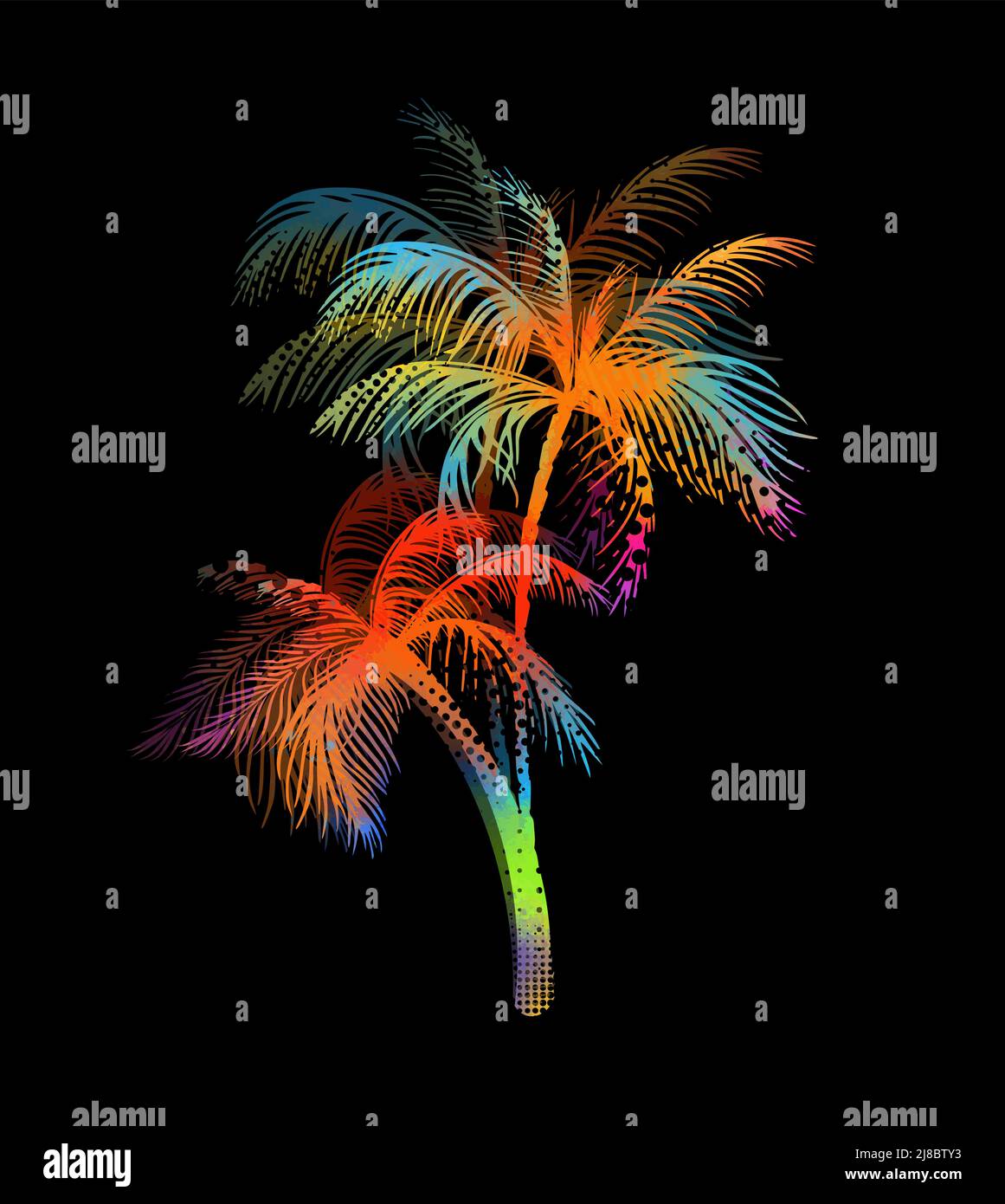 Multicolored palm tree on a black background. Vector illustration Stock ...