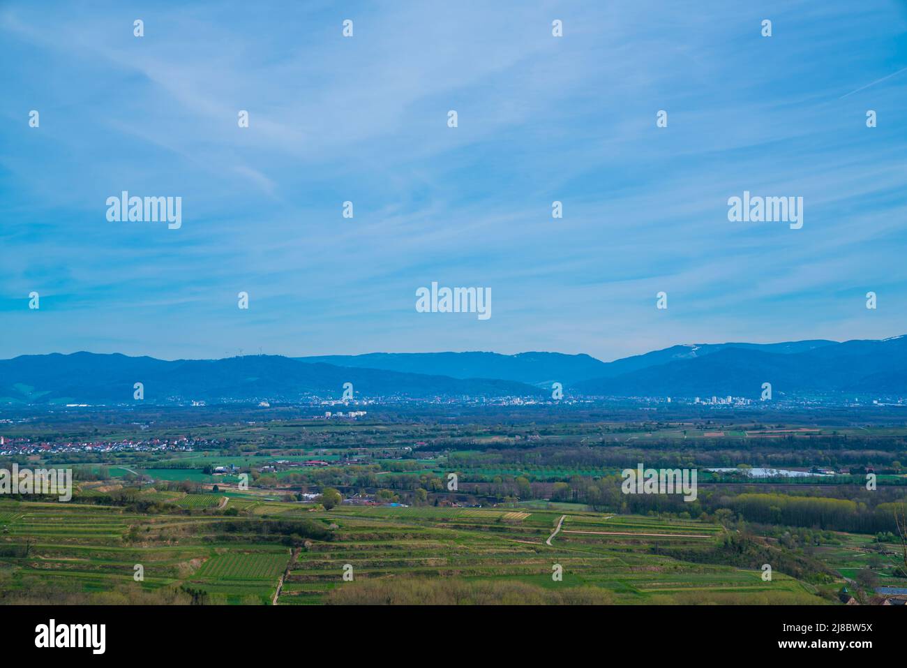 Germany, Panorama view above city freiburg im breisgau surrounded by ...