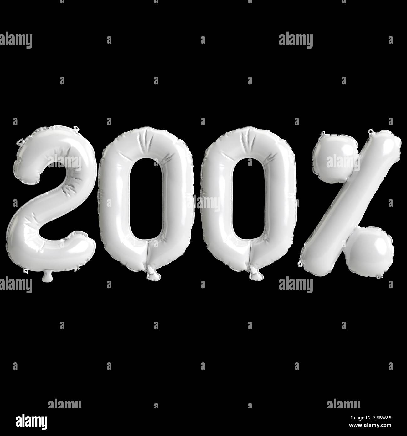 3d illustration of white balloons 200%-shape isolated on black ...