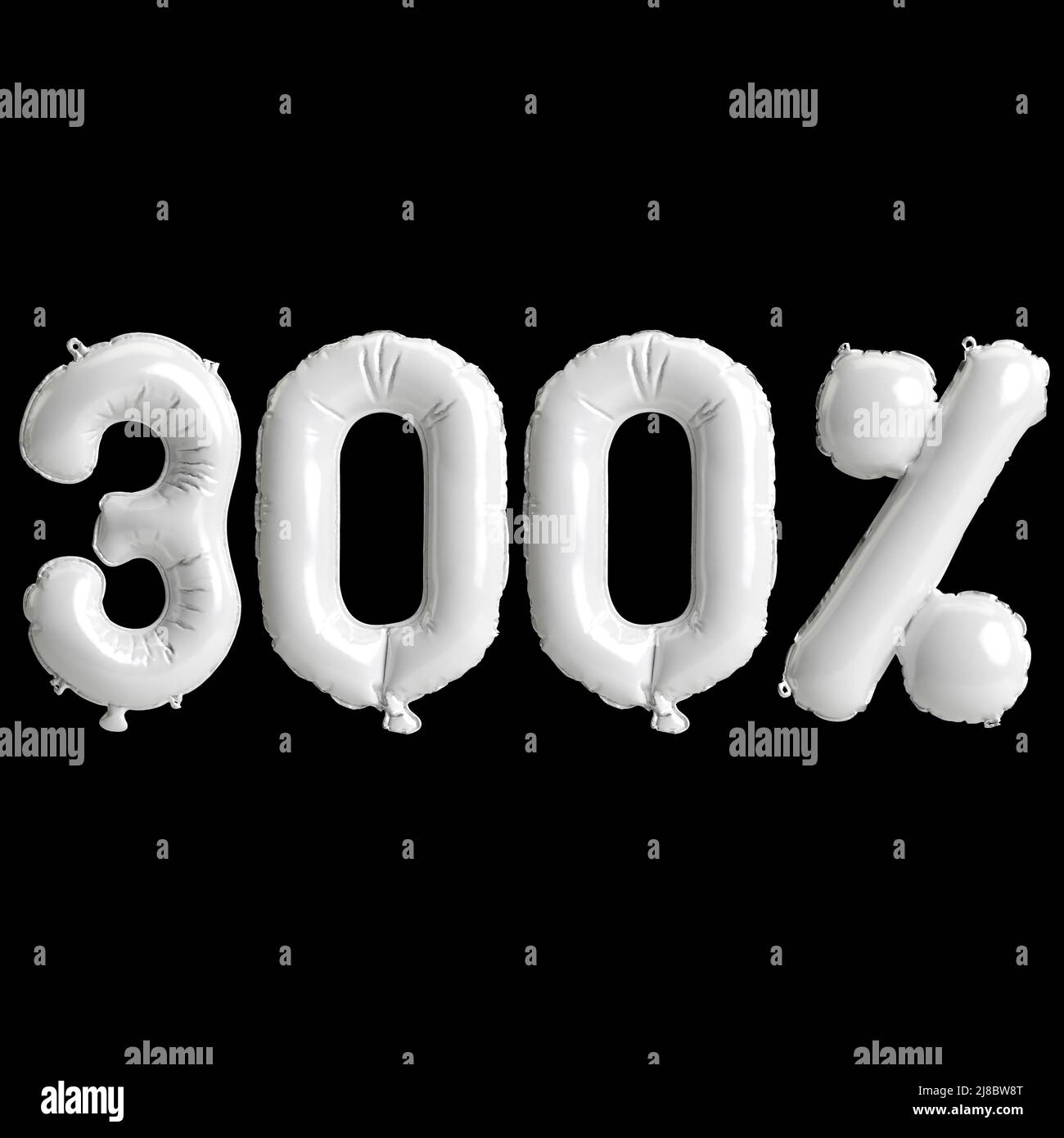 3d illustration of white balloons 300%-shape isolated on black ...