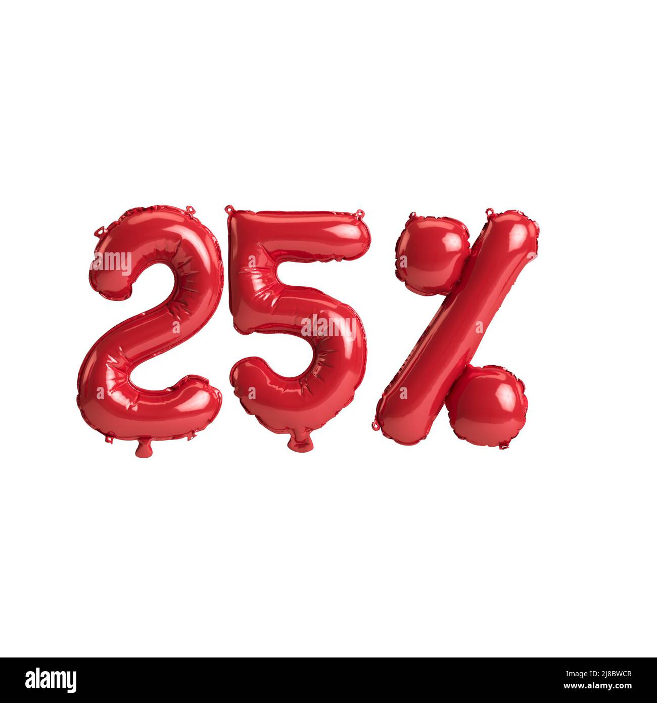 3d illustration red balloons shape 25% isolated on white background ...