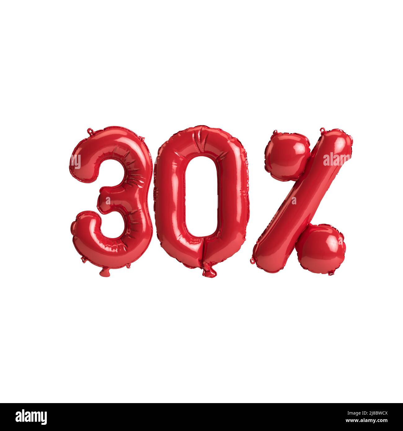 3d illustration red balloons shape 30% isolated on white background ...