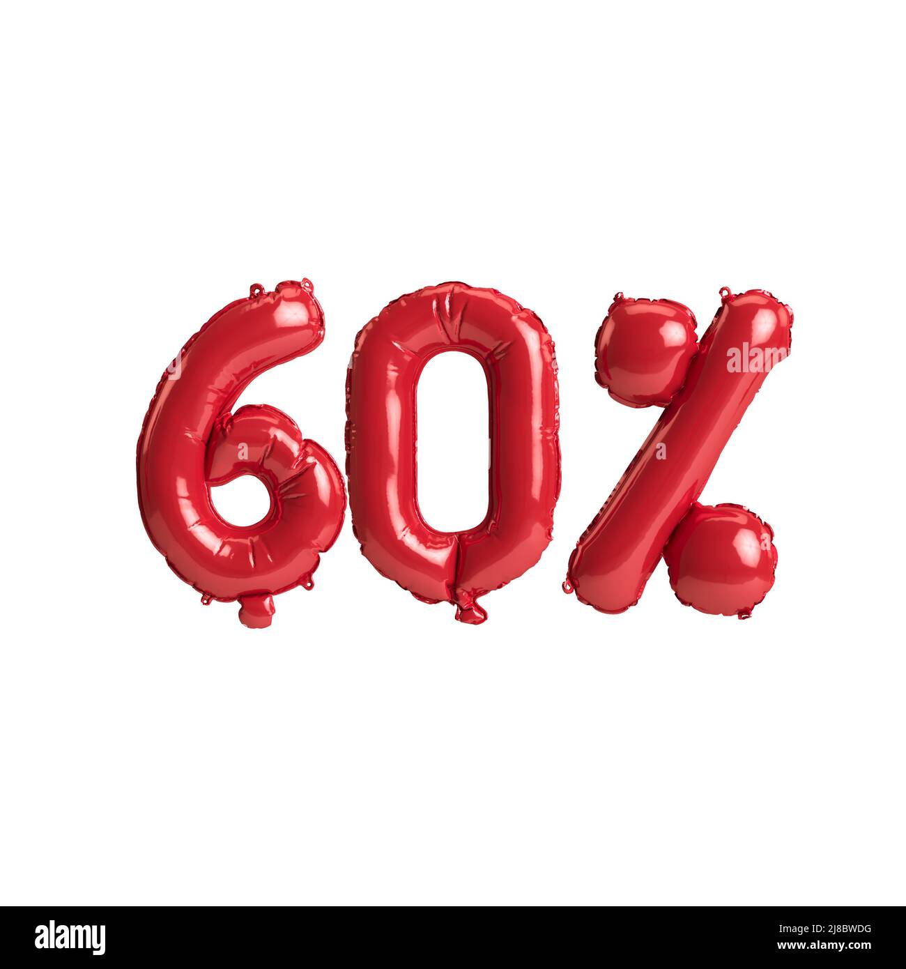 3d illustration red balloons shape 60% isolated on white background ...