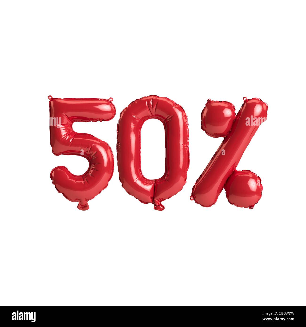 3d illustration red balloons shape 50% isolated on white background ...