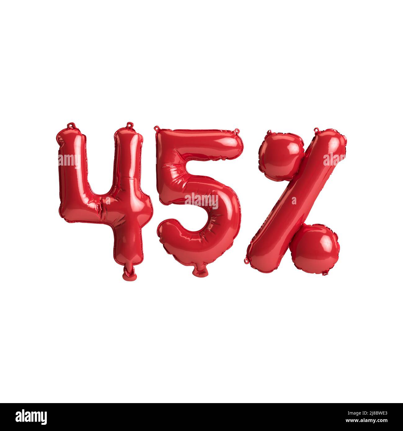 3d illustration red balloons shape 45% isolated on white background ...