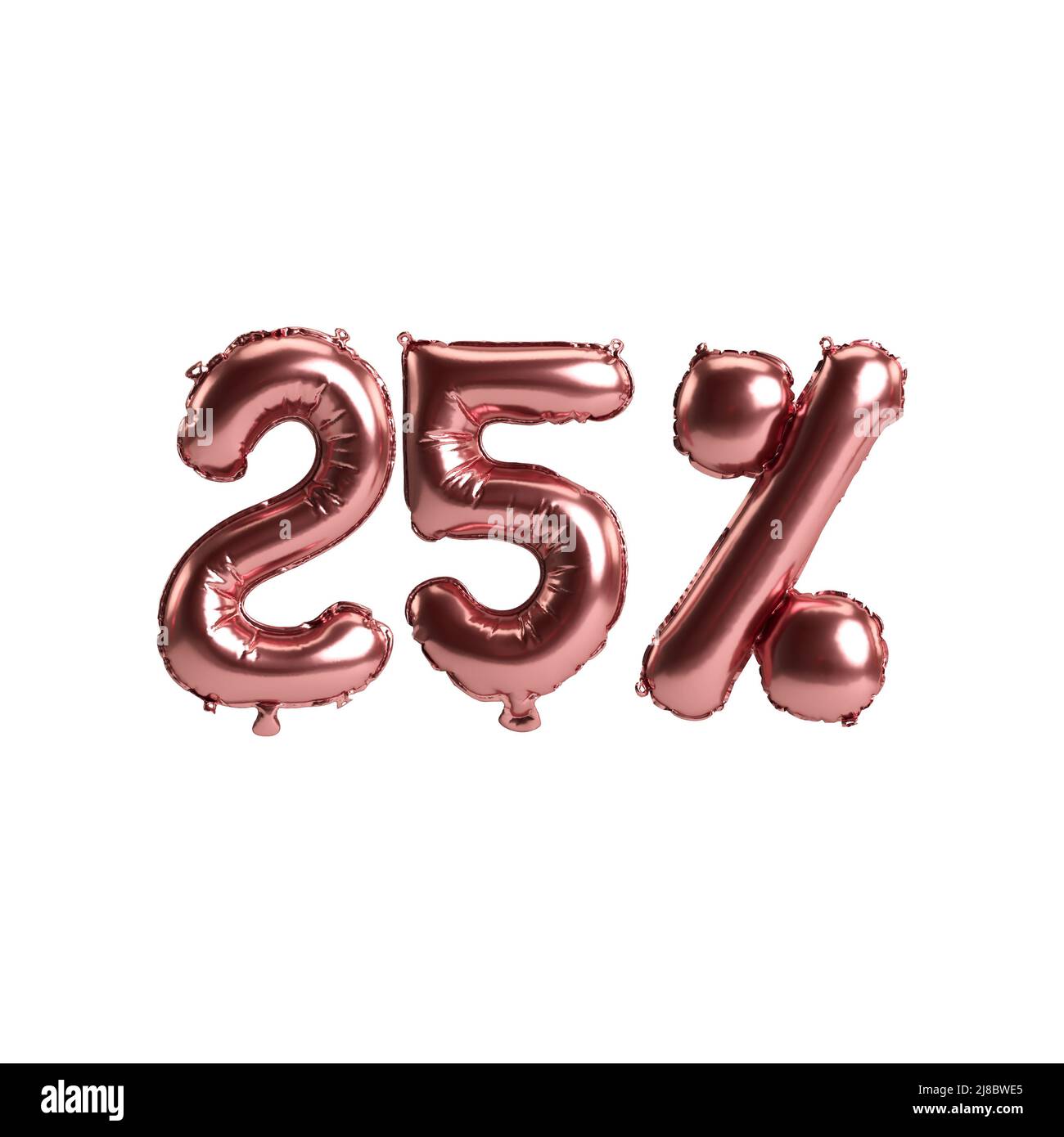 3d illustration rose gold balloons shape 25% isolated on white ...