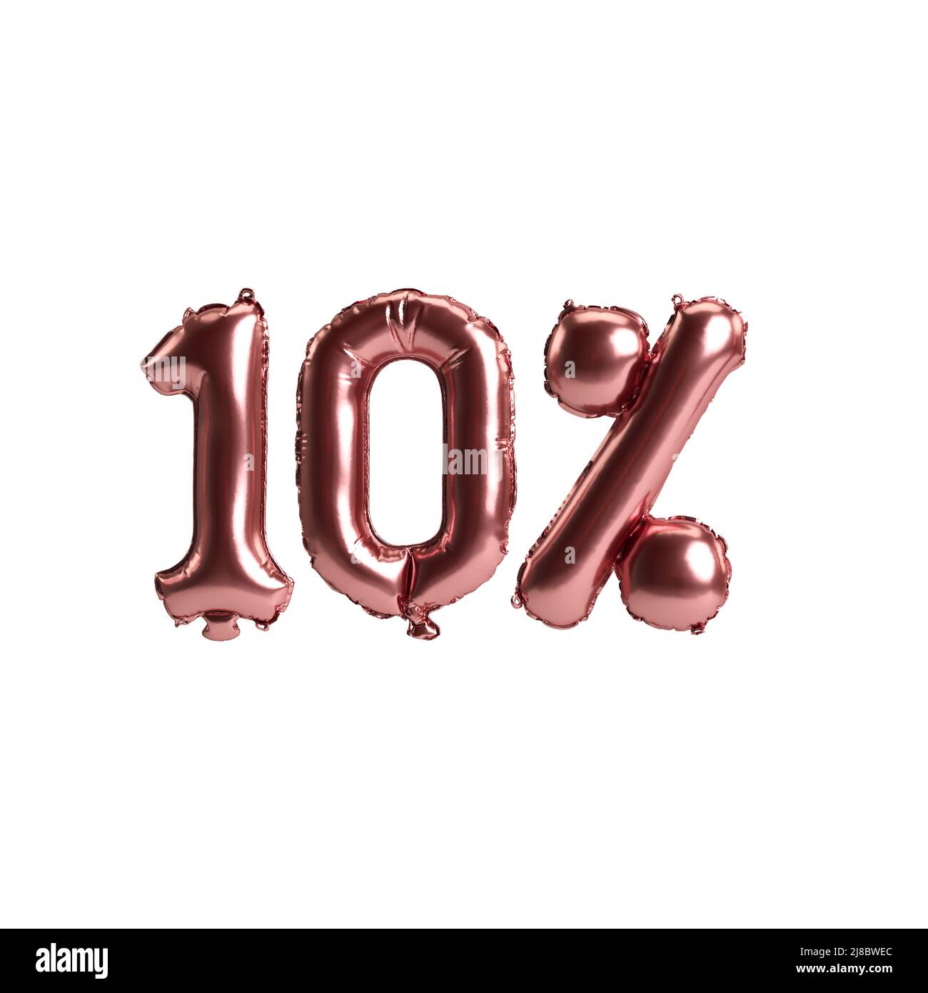 3d illustration rose gold balloons shape 10% isolated on white ...