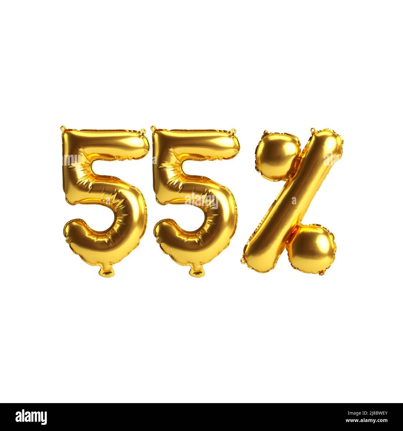 3d illustration gold balloons shape 55% isolated on white background ...