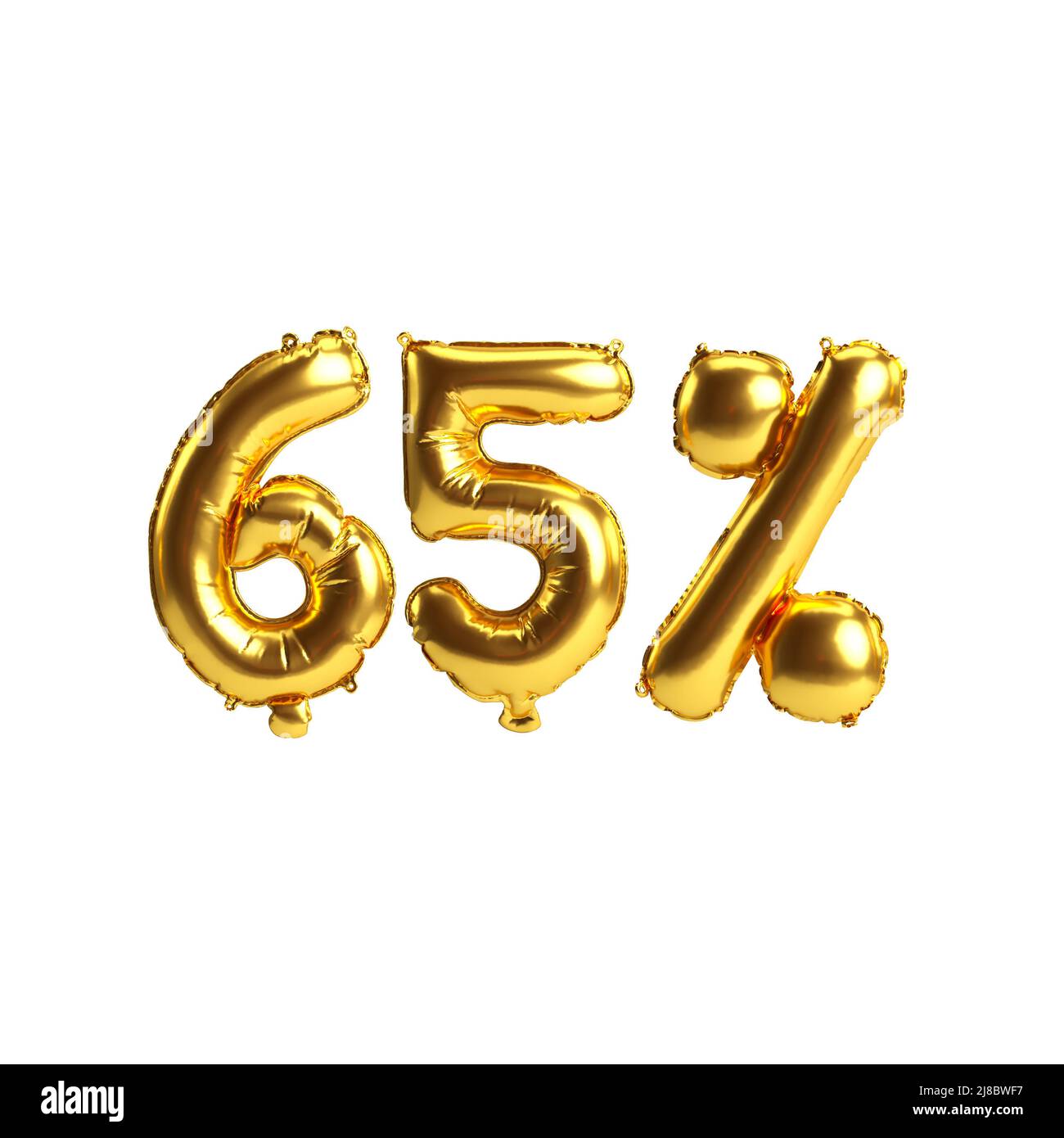 3d illustration gold balloons shape 65% isolated on white background ...