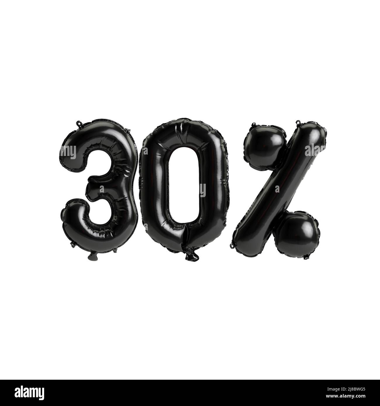 3d illustration black balloons shape 30% isolated on white background ...