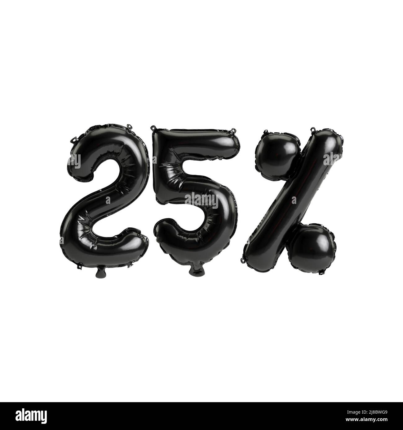 3d illustration black balloons shape 25% isolated on white background ...