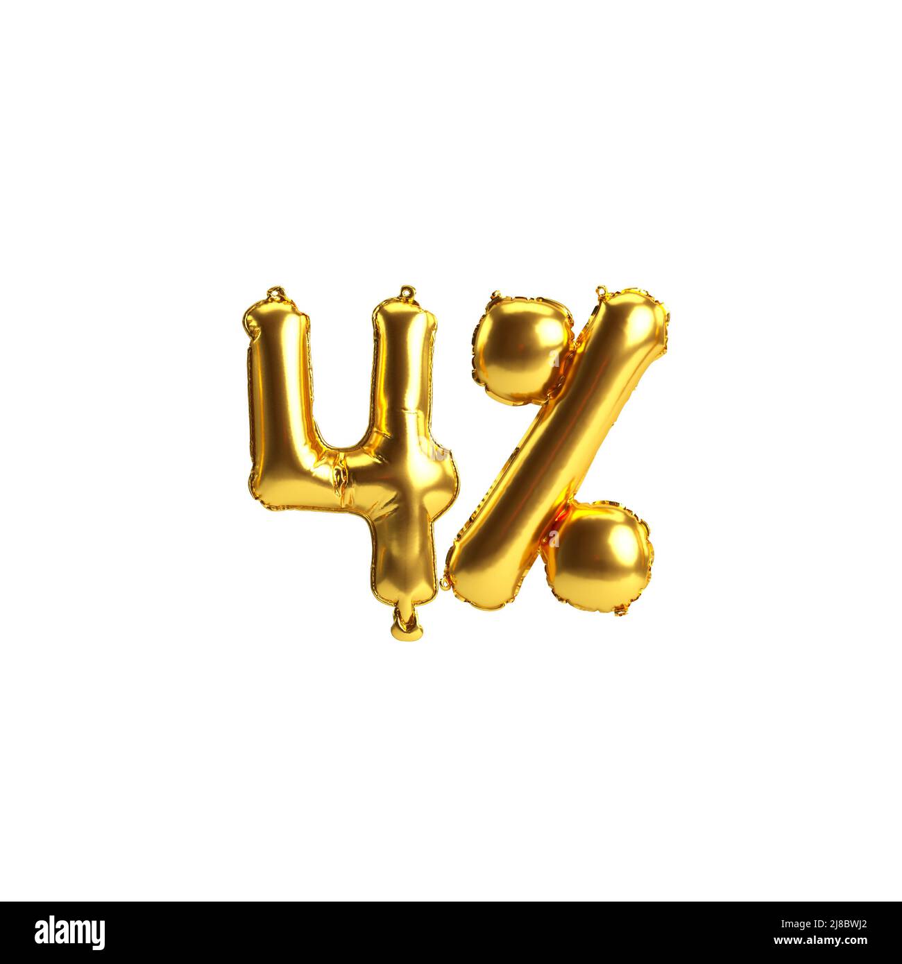 3d illustration gold balloons shape 4% isolated on white background ...