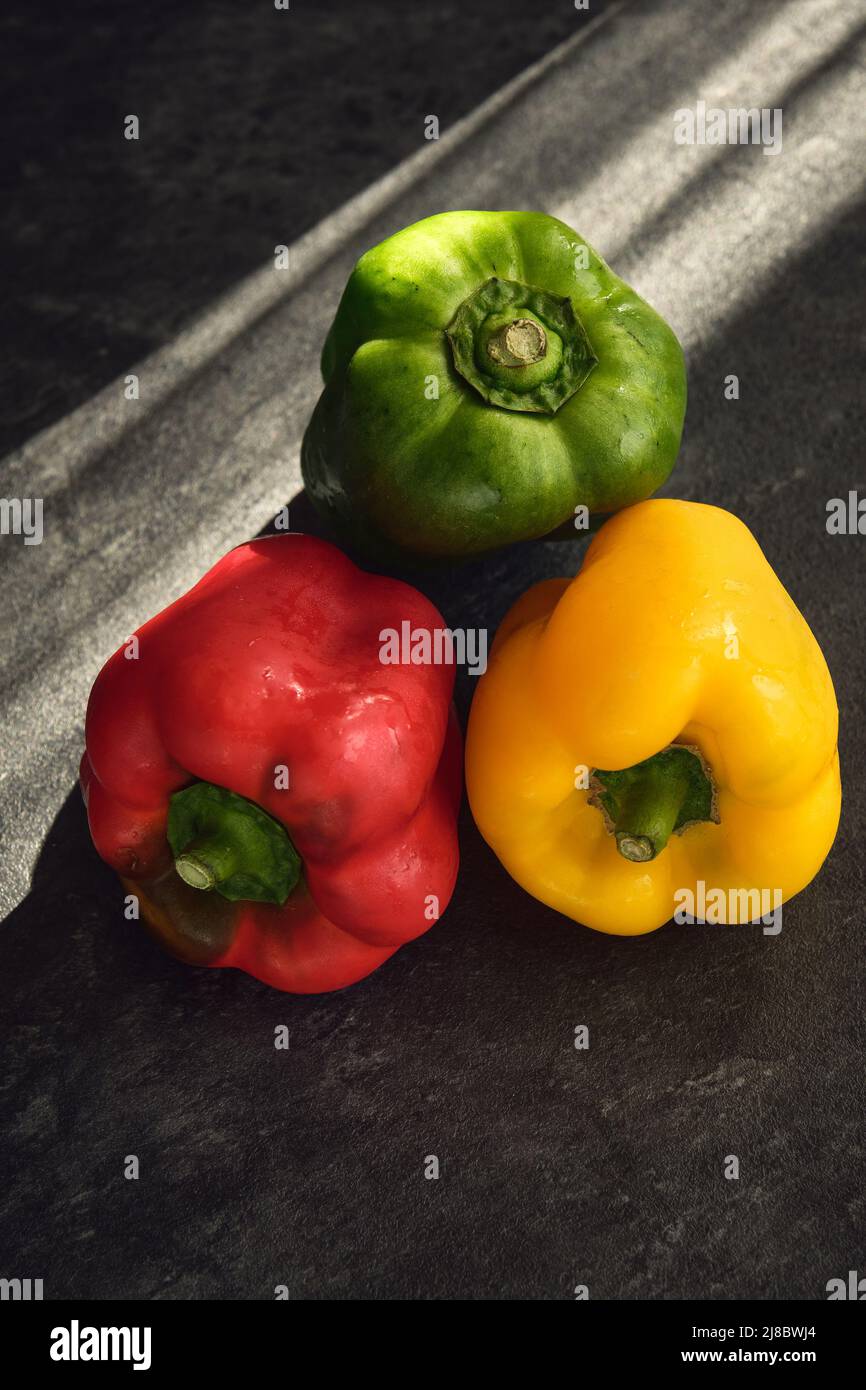 Three sliced green bell peppers hi-res stock photography and images - Alamy