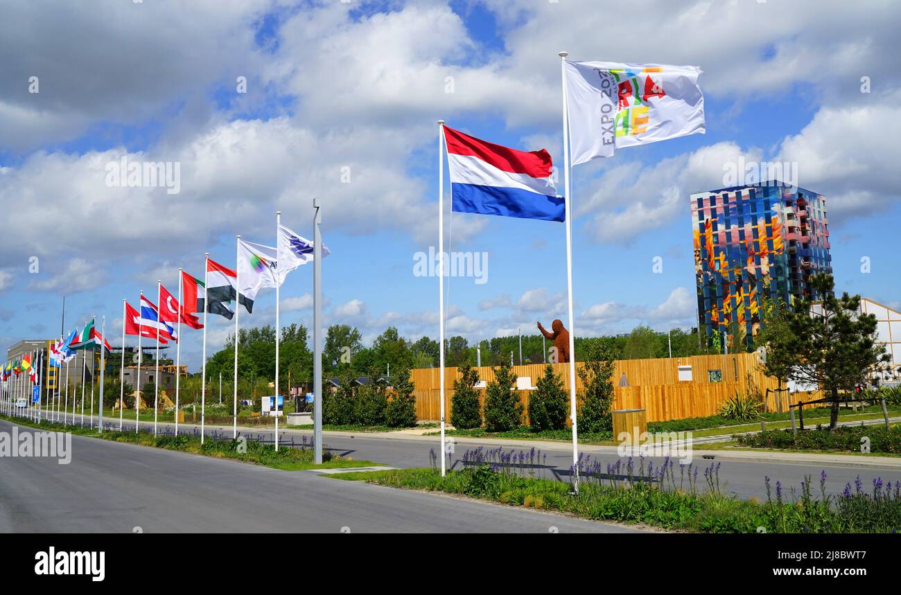 Almere, Netherlands - May 11 2022 Floriade Expo: Flags of the Floriade ...