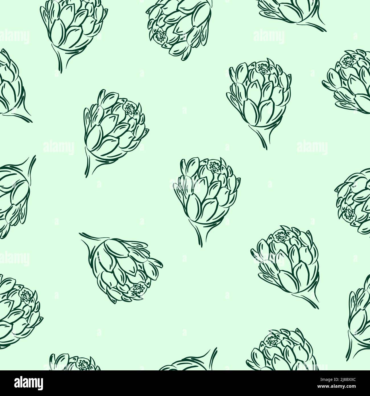 Cute seamless pattern of hand drawn fresh green artichoke. Healthy ...