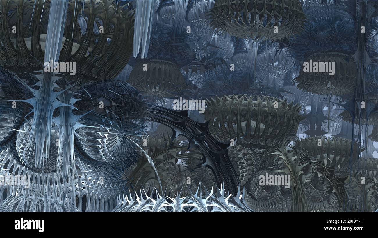 Abstract Computer generated Fractal design. 3D Aliens Illustration of a ...