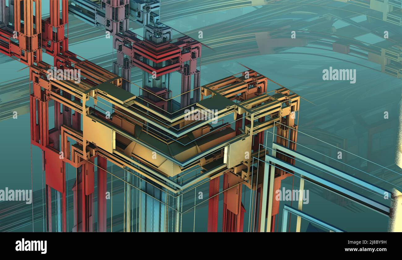 Abstract Computer generated Fractal design. 3D Aliens Illustration of a ...