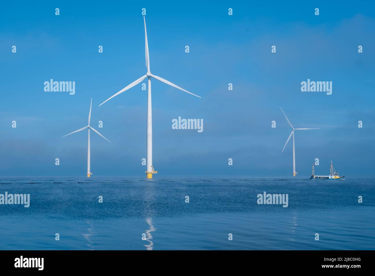 Offshore Windmill farm in the ocean Westermeerwind park, windmills ...