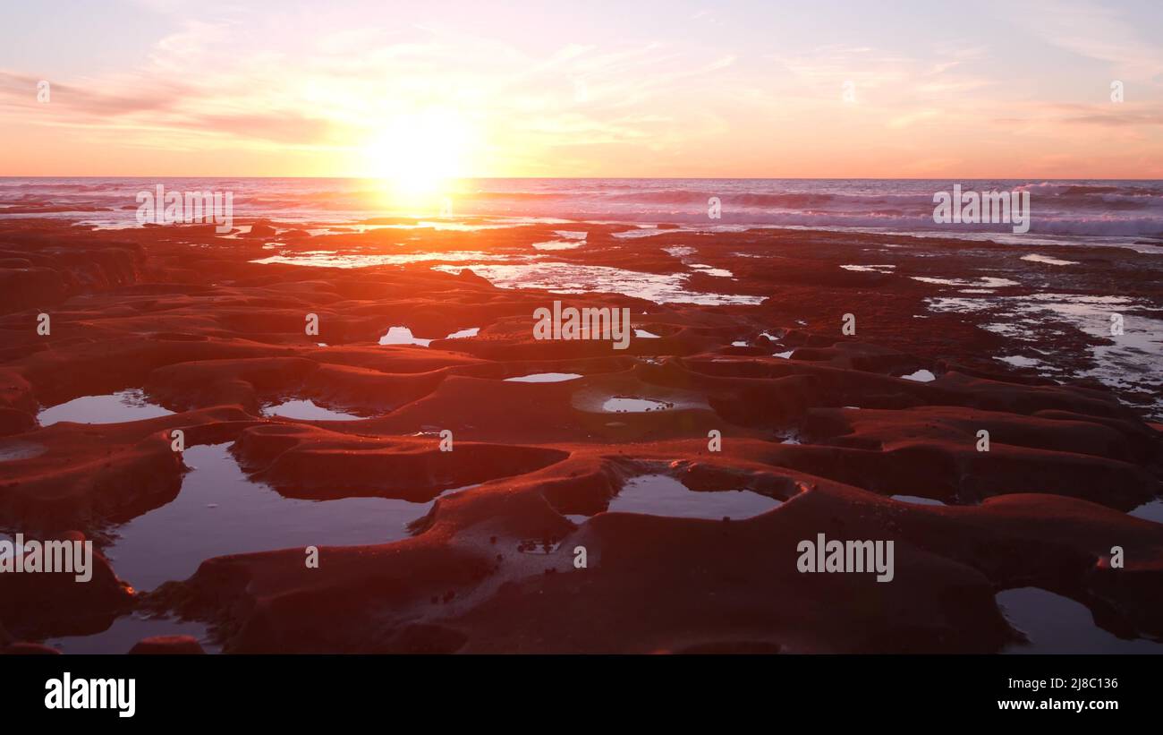 Eroded rock formation, tide pool in La Jolla, California coast, USA ...