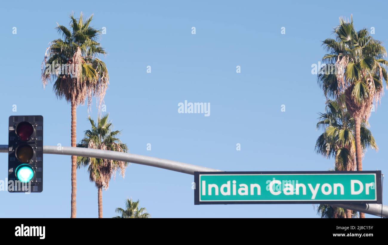 Palm trees and blue sky, Palm Springs resort city near Los Angeles ...