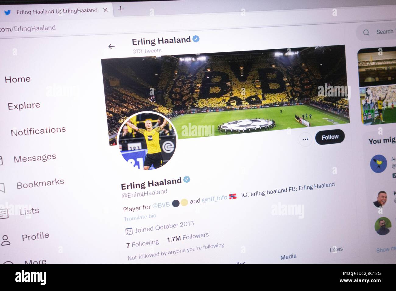KONSKIE, POLAND - May 14, 2022: Erling Haaland official Twitter account ...