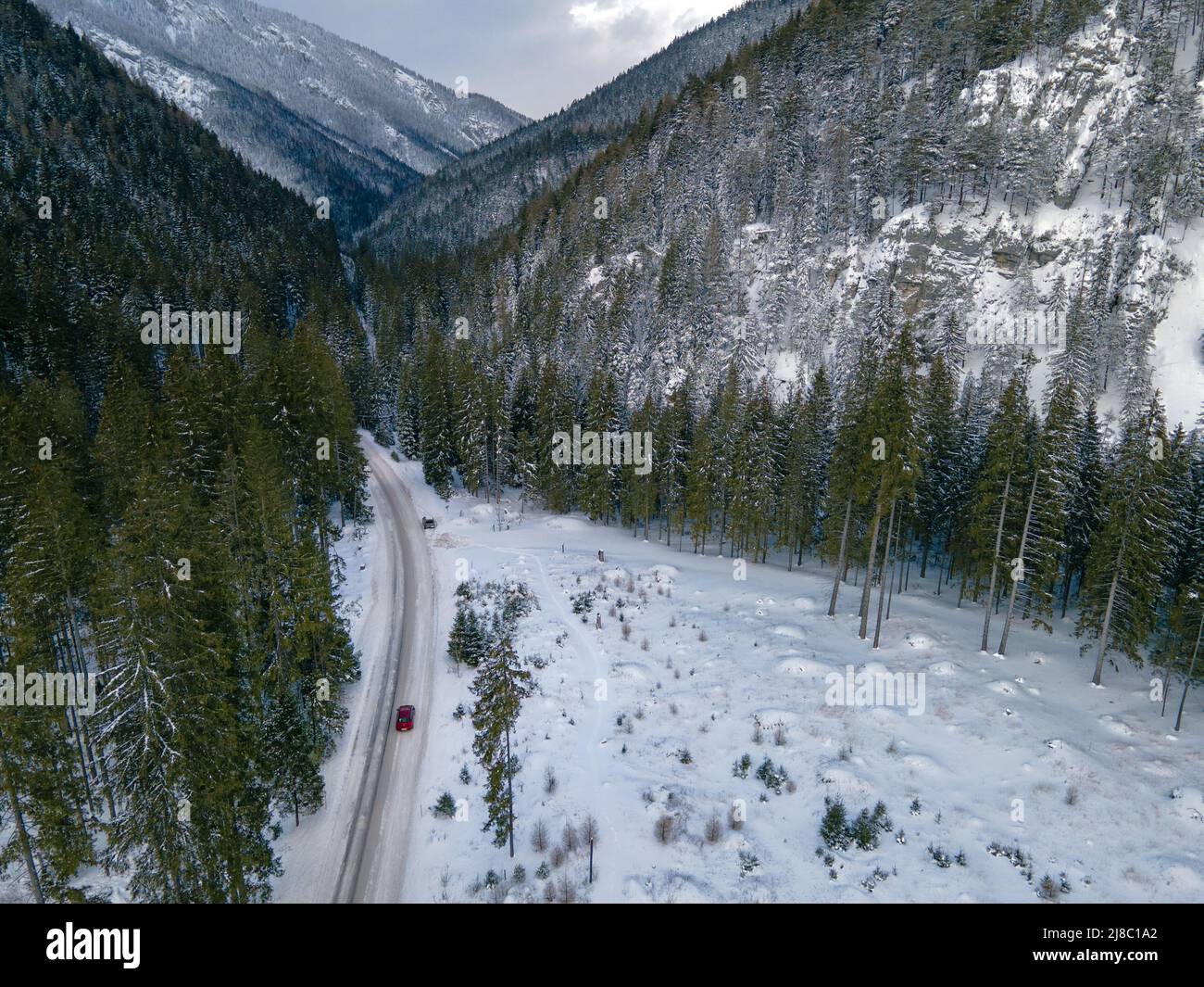 aerial view of snowed road in tatra mountains car travel concept Stock ...