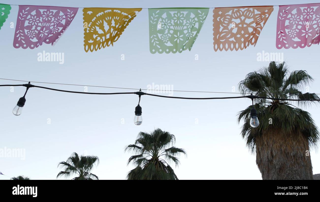 Mexican perforated papel picado banner, festival flags, paper tissue ...