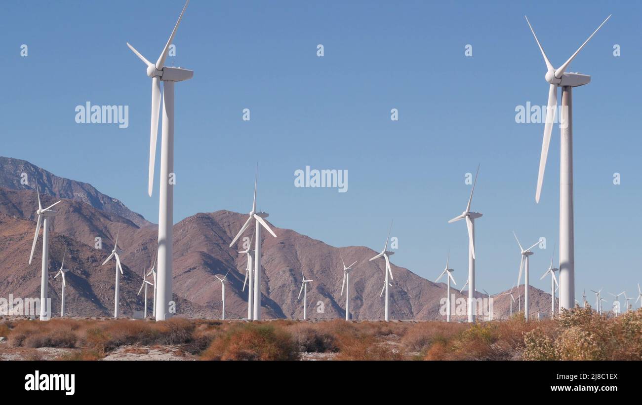 Windmills turbine rotating, wind farm power plant, alternative green ...