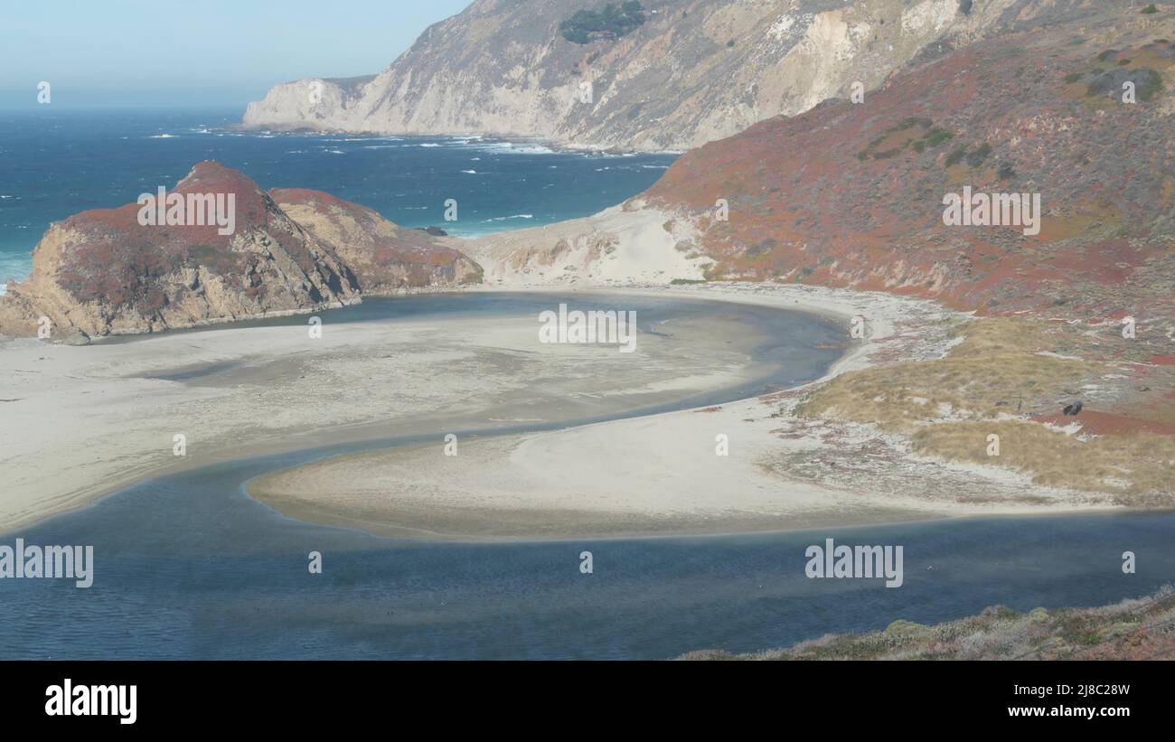 Little sur river beach on Pacific Coast Highway 1, scenic Cabrillo road ...