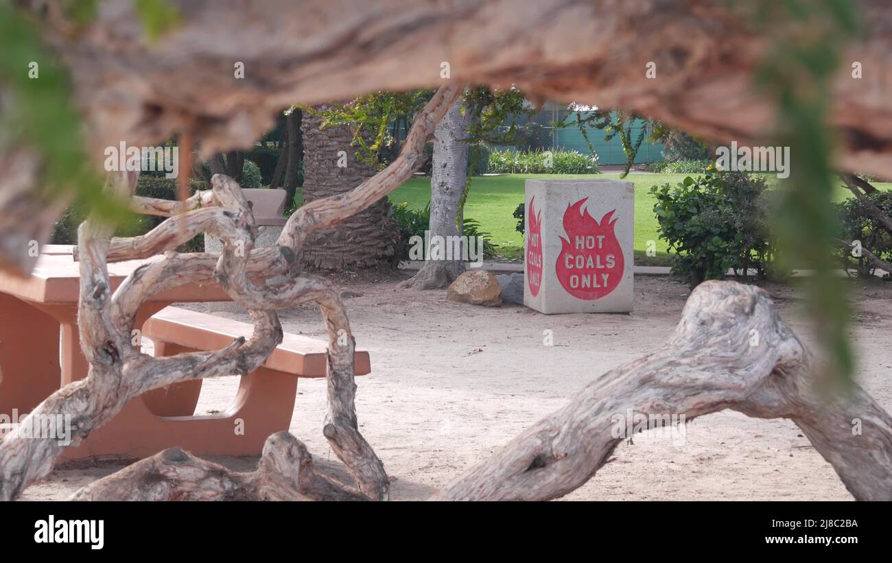 Picnic area in public park, La Jolla Cove, California coast, USA ...