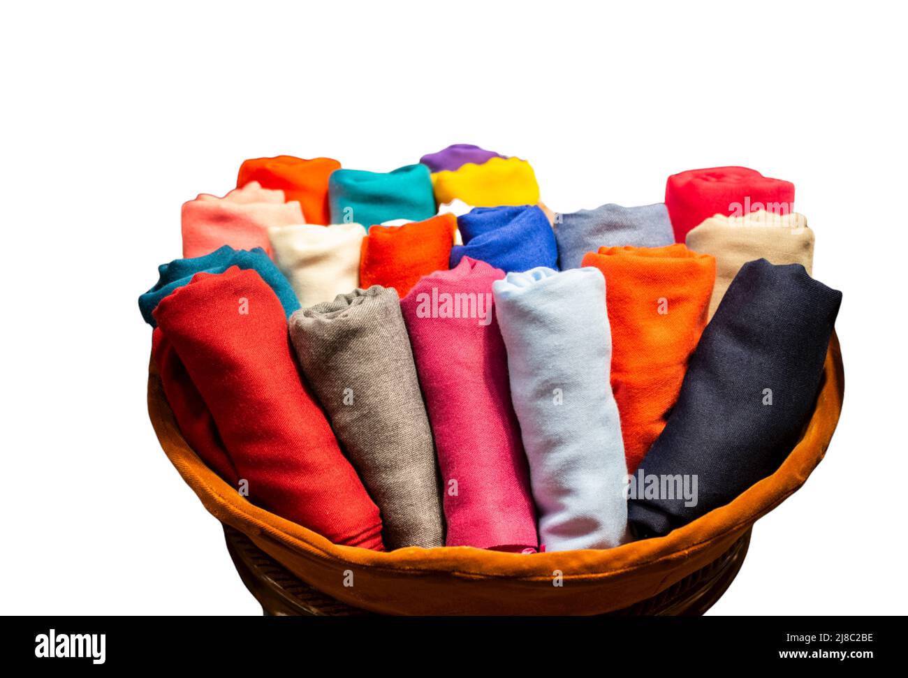 Sale of textiles and fabric on white background on the Turkish market ...