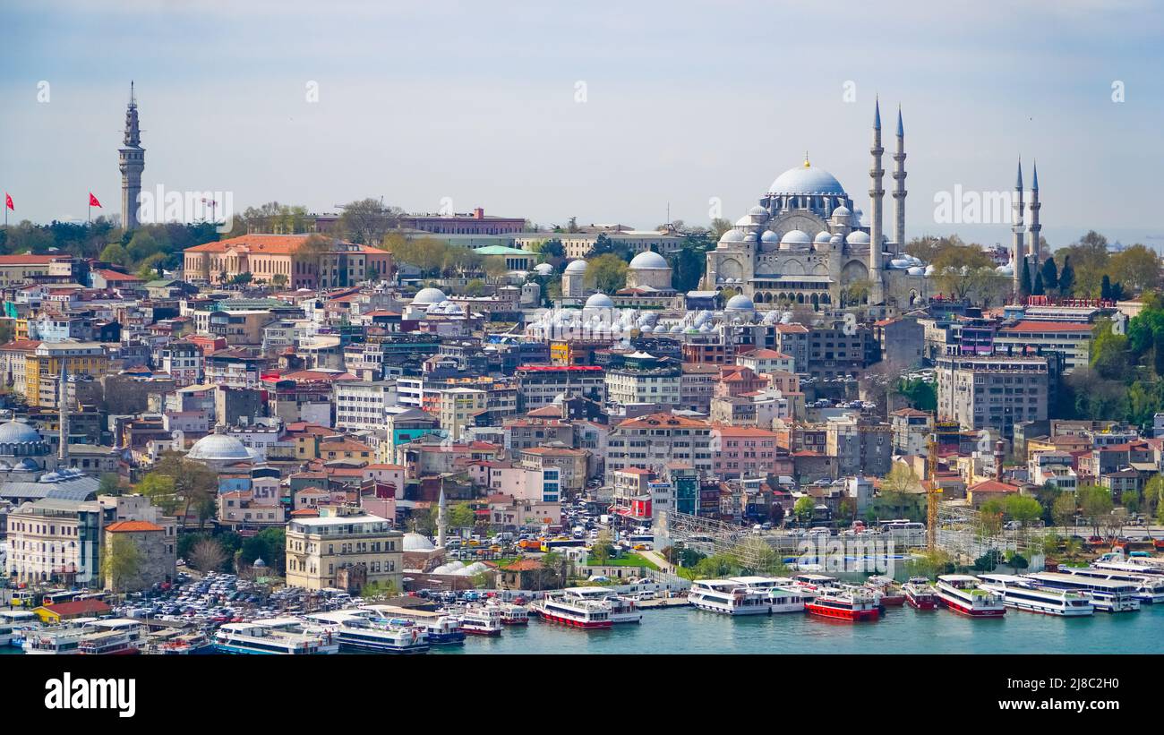 Great view of Istanbul from the Galata Tower.Turkey. European part of ...