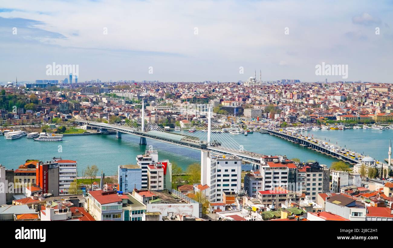 Great view of Istanbul from the Galata Tower.Turkey. European part of ...