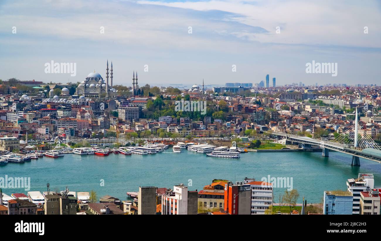 Great view of Istanbul from the Galata Tower.Turkey. European part of ...