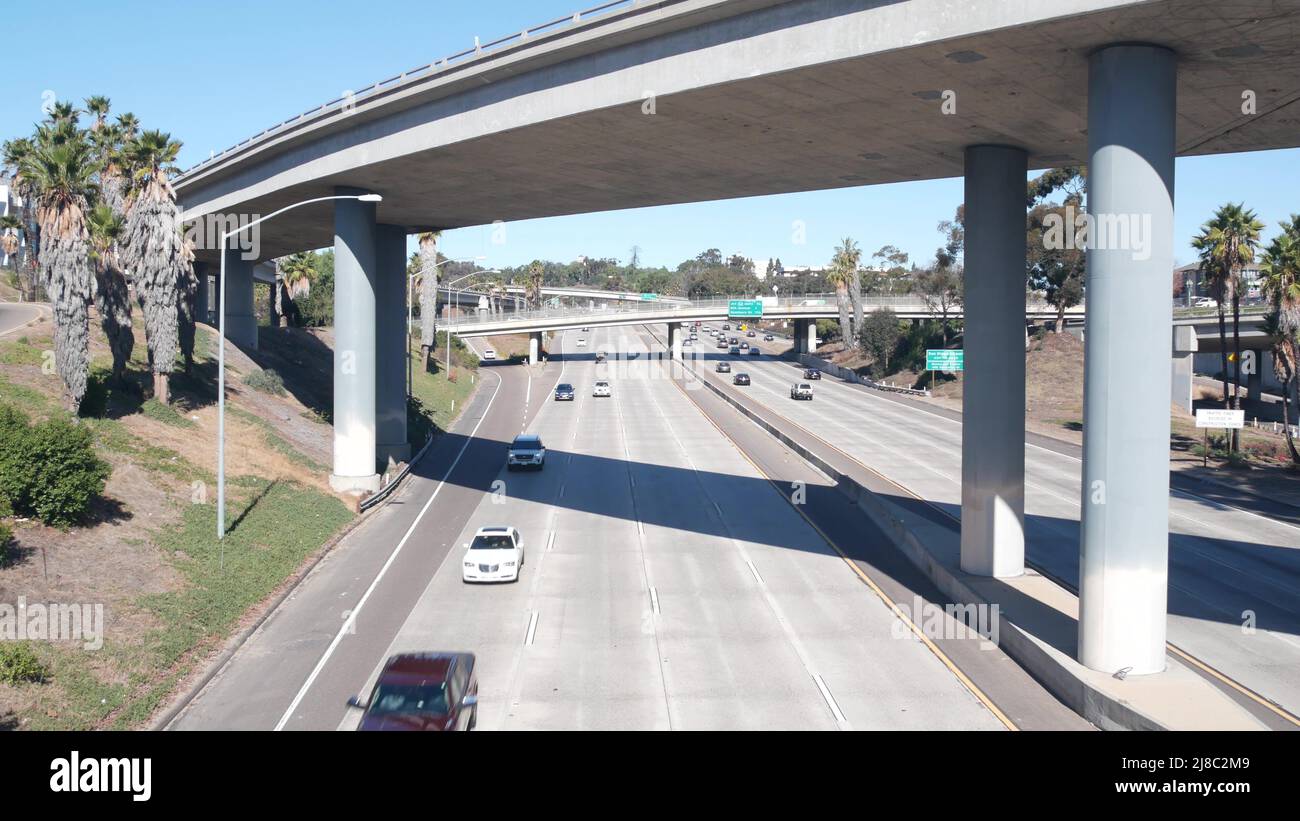 Multiple lane highway interchange or intersection, freeway overpass ...