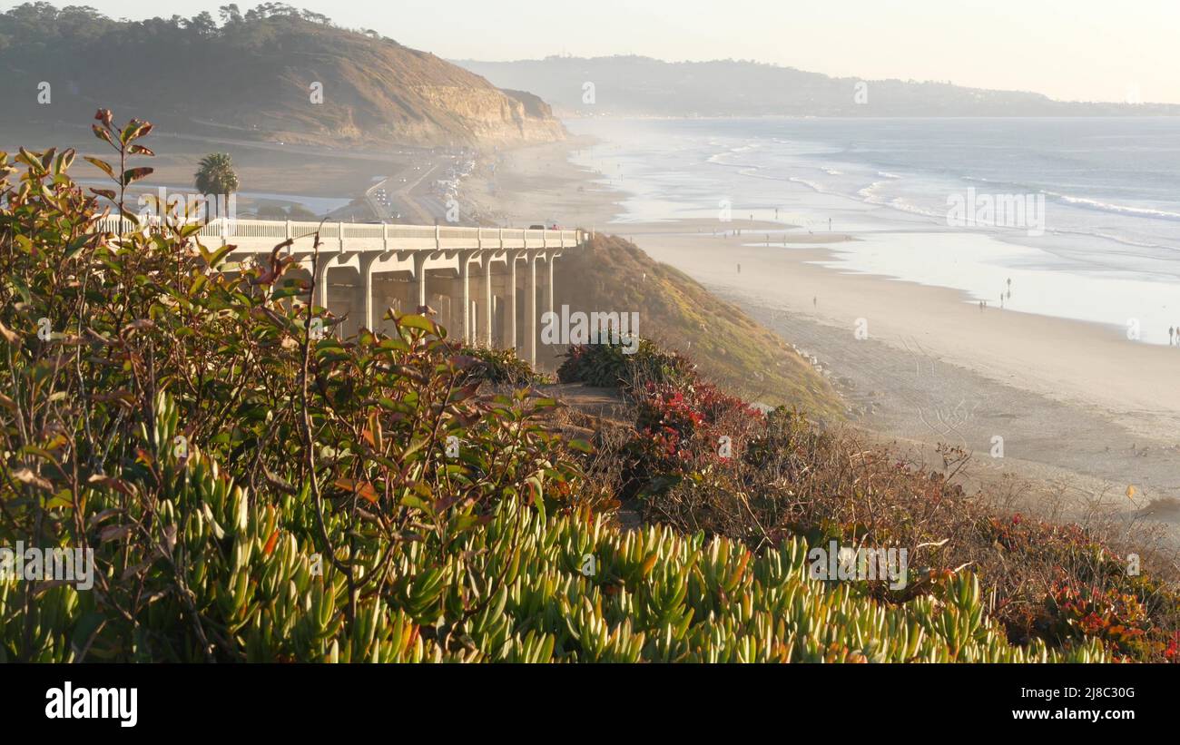 Bridge on pacific coast highway 1, Torrey Pines state beach, Del Mar ...