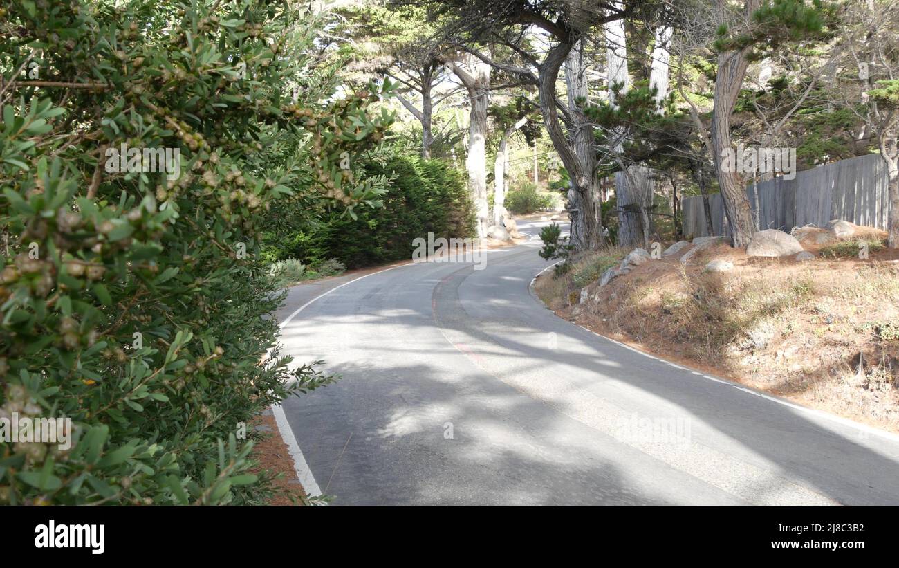 17-mile drive scenic road, Monterey peninsula, California, USA. Road ...