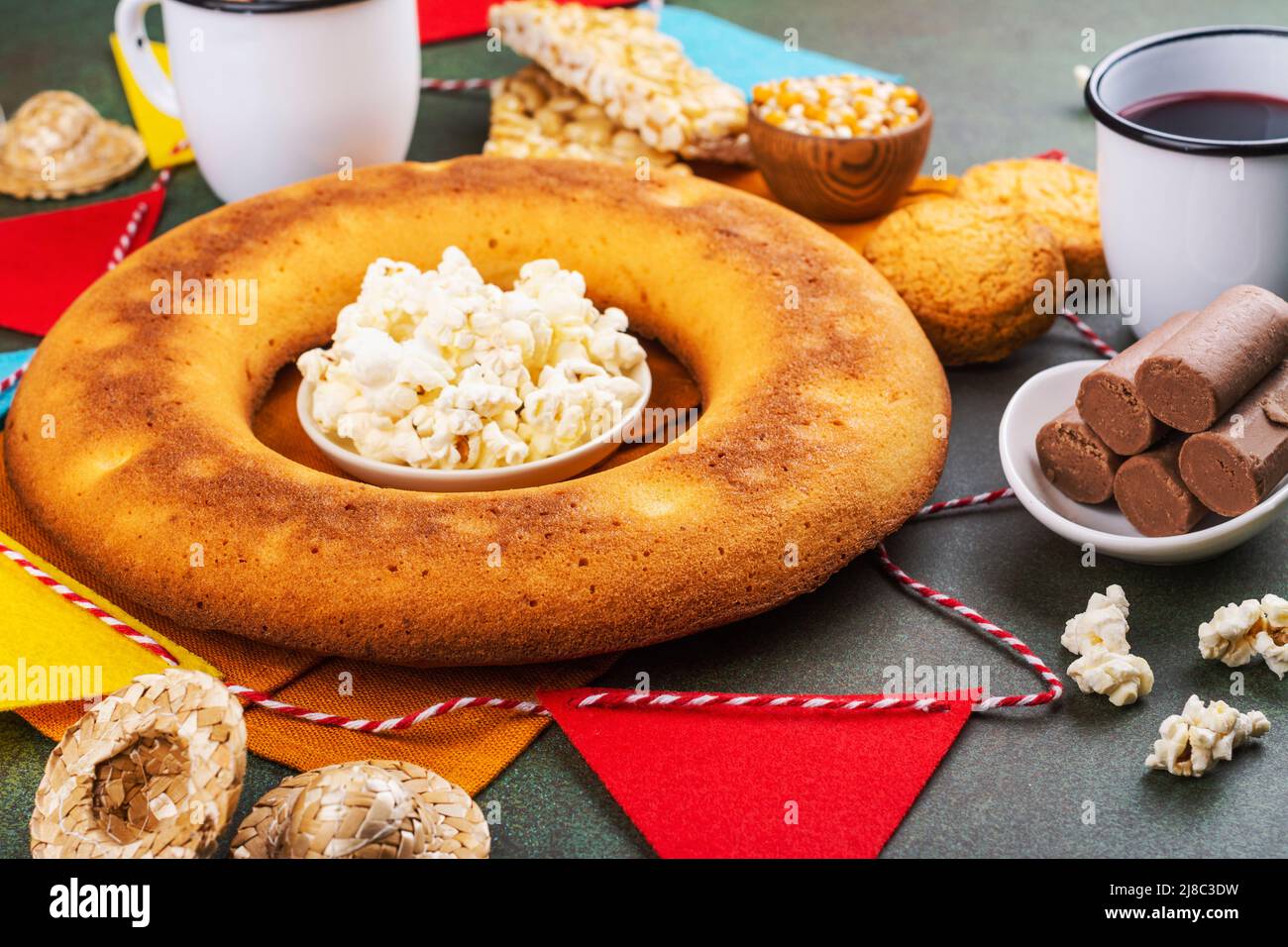 Brazilian festa junina party. Table with traditional food, sweets and ...