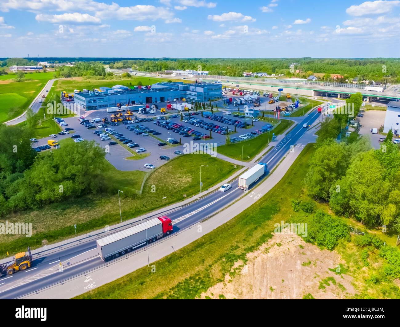 Aerial view of goods warehouse. Logistics center in industrial city ...