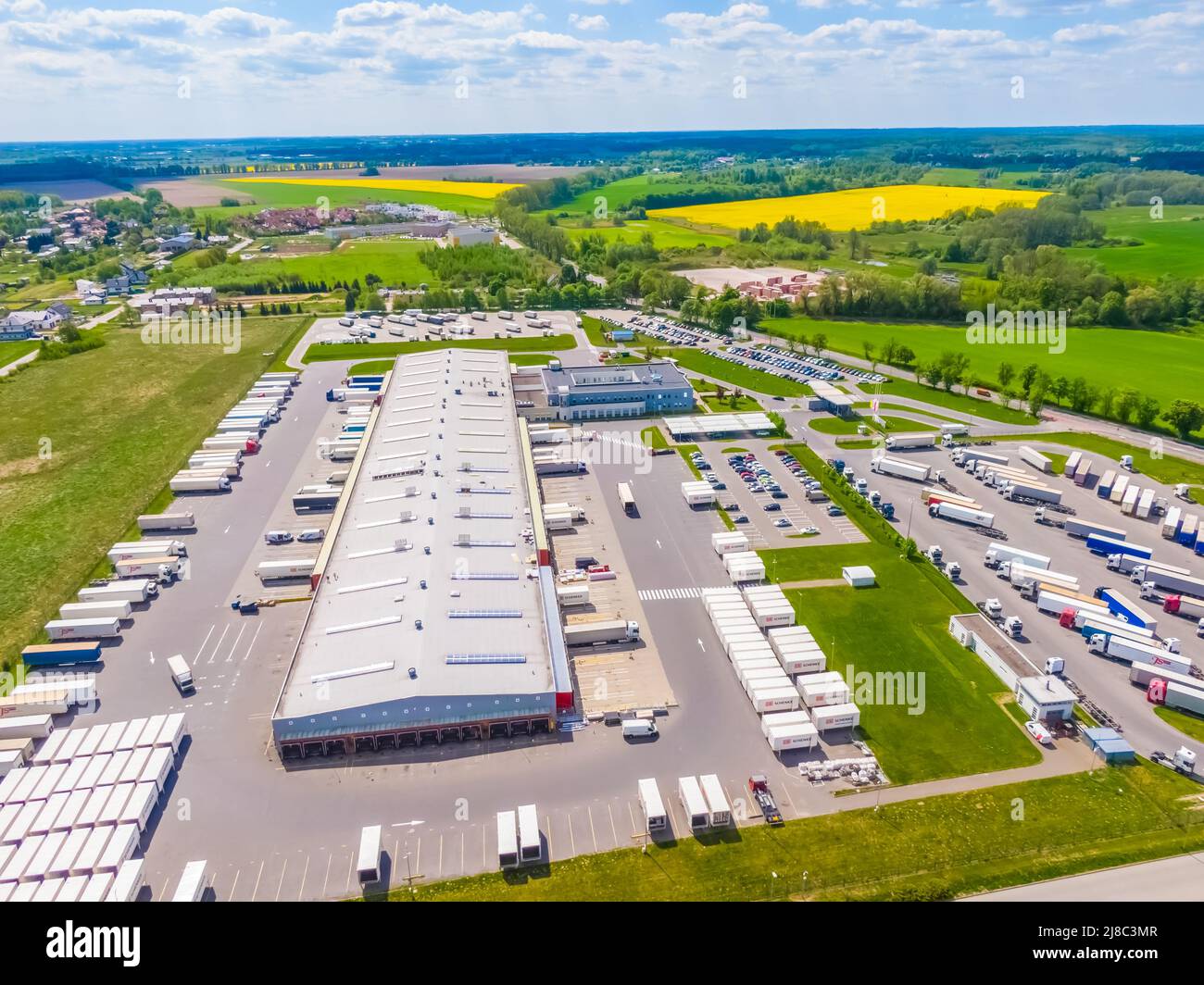 Aerial view of warehouse storages or industrial factory or logistics ...