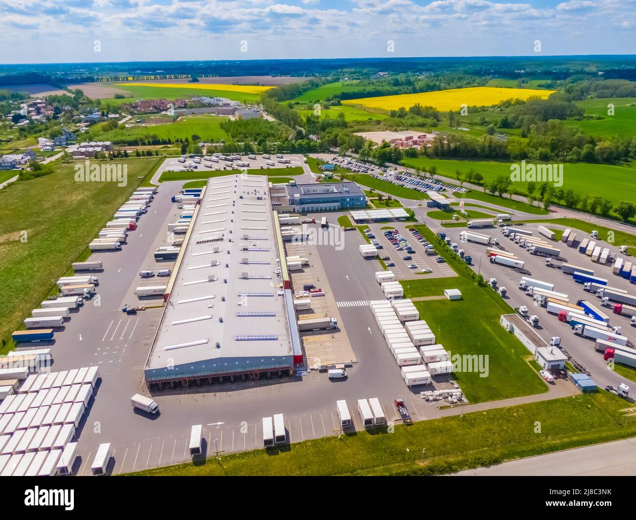 Aerial view of warehouse storages or industrial factory or logistics ...