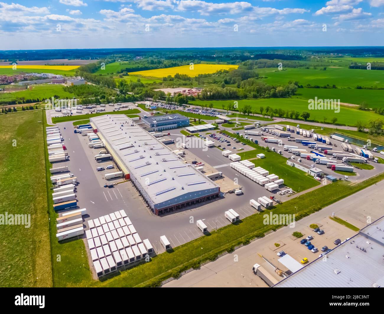 Aerial view of warehouse storages or industrial factory or logistics ...
