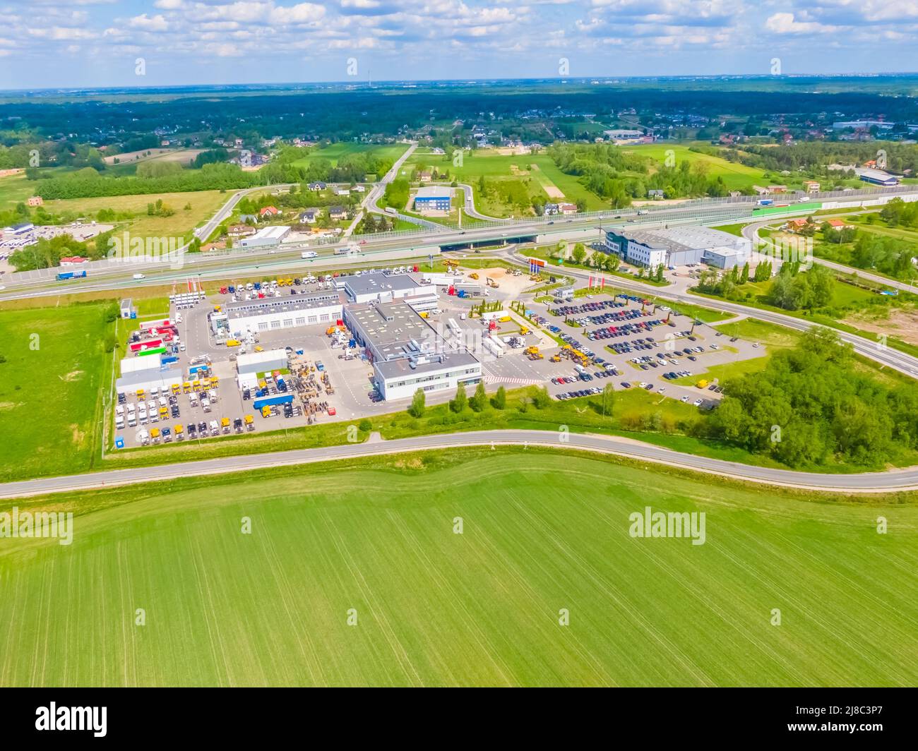 Aerial view of warehouse storages or industrial factory or logistics ...