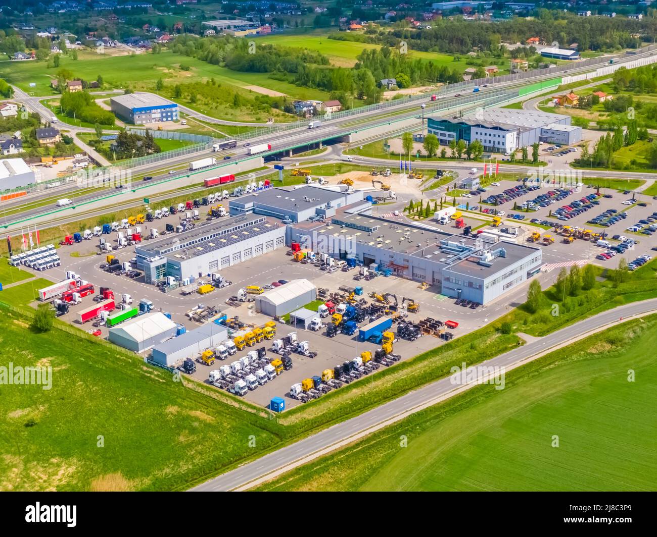 Aerial view of warehouse storages or industrial factory or logistics ...